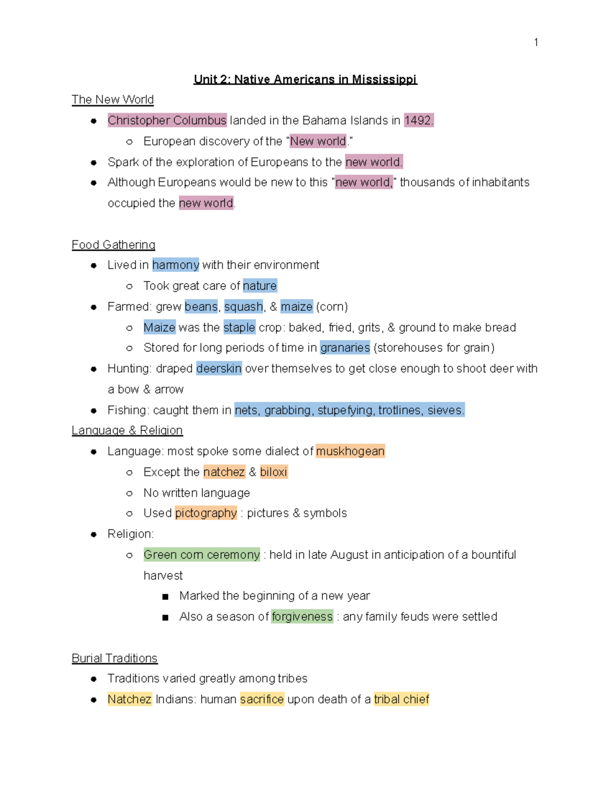 - Unit 2 Student Notes - Unit 2: Native Americans in Mississippi The ...