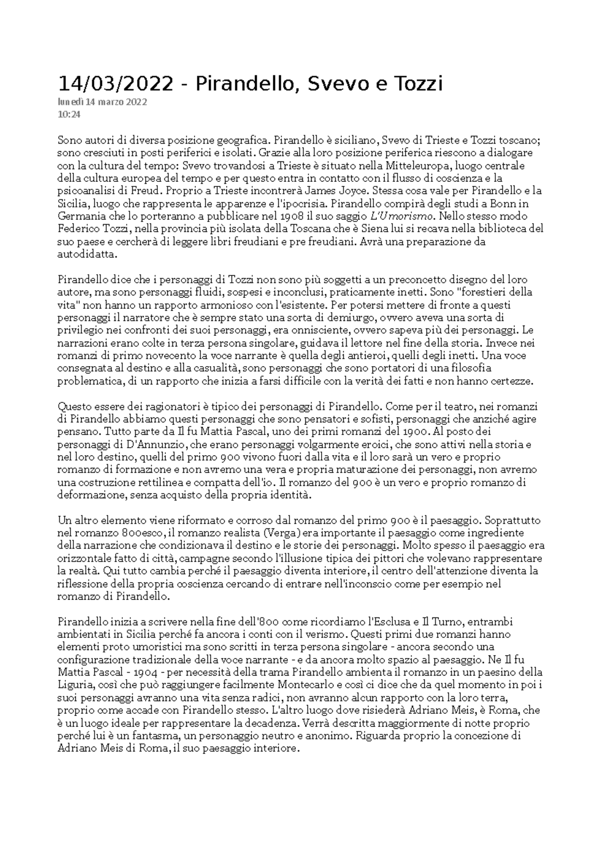 14032022 - Pirandello, Svevo e Tozzi - 14/03/2022 - Pirandello, Svevo e Tozzi lunedì 14 marzo ...