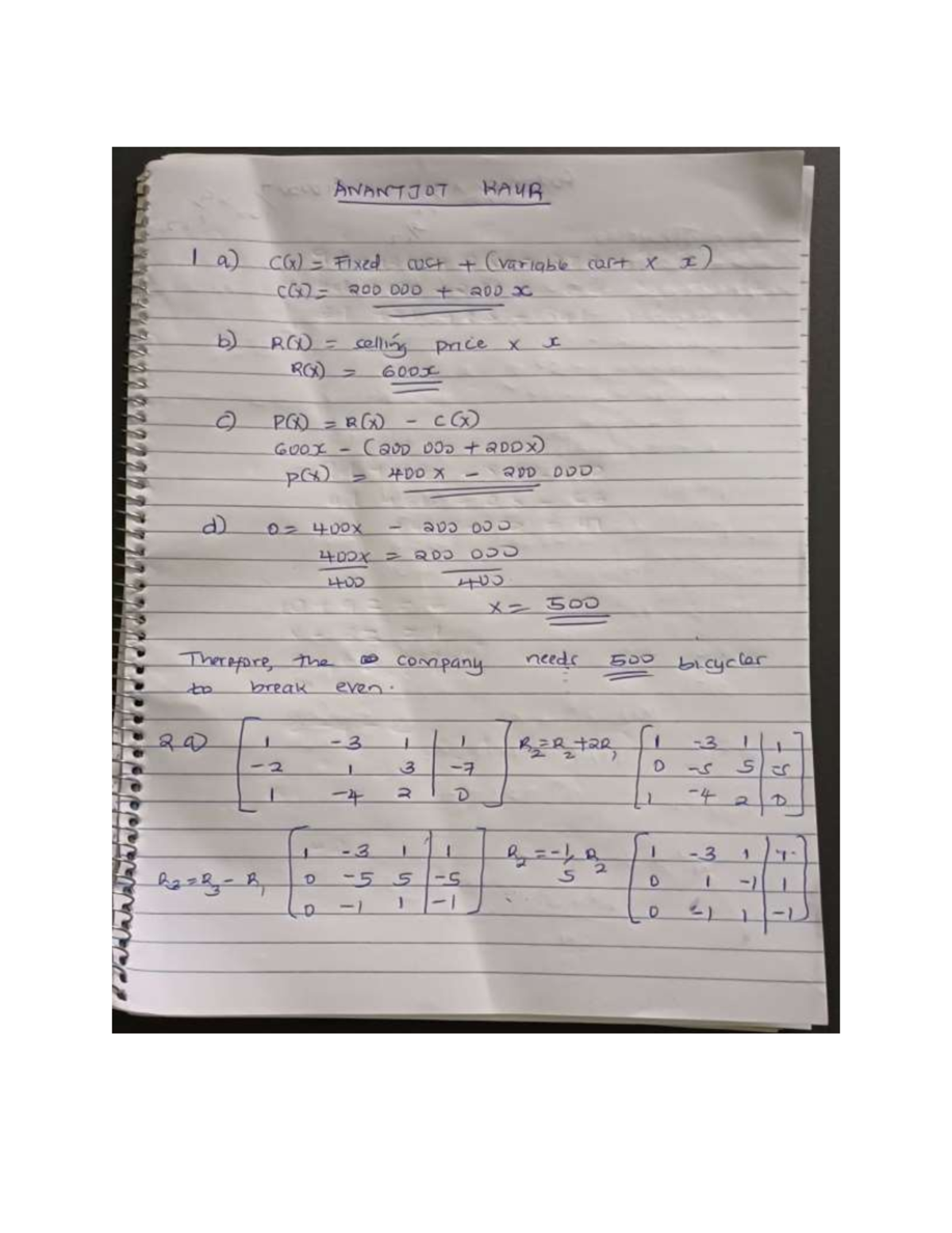 Lab 4b - lab workings - Them ANANTJOT RAUR I a) C(x) Fixed ast (variable cart x I) C(x) 200 200 ...