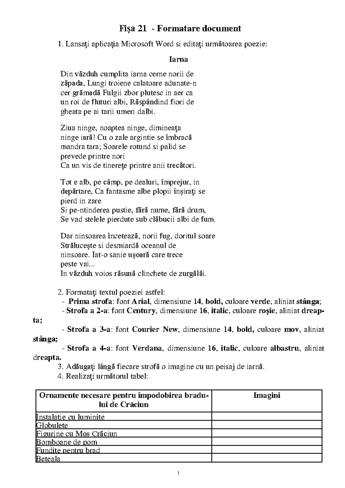 F21 - Fisa de lucru - Formatari - 1 Fișa 21 - Formatare document ...