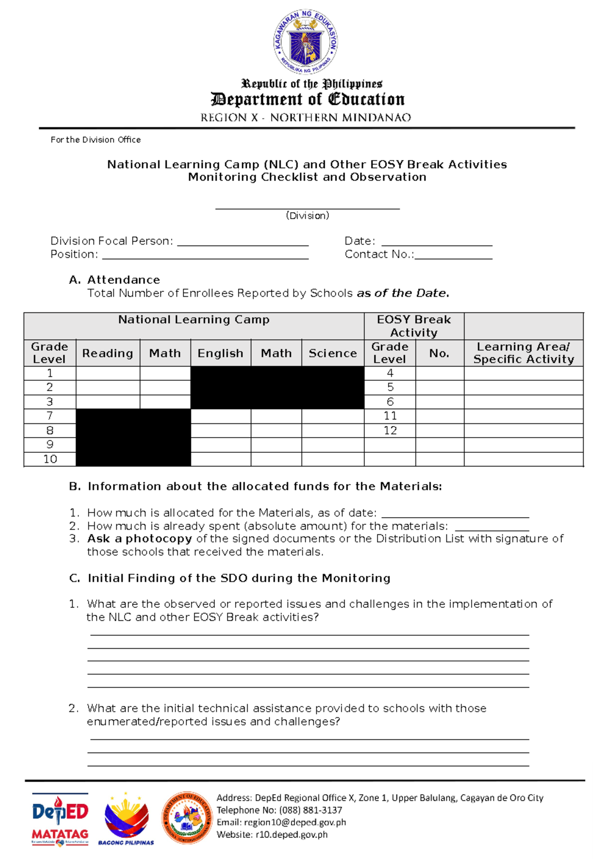 Nlc-Monitoring-Tool - National Learning camp monitoring tool - For the ...