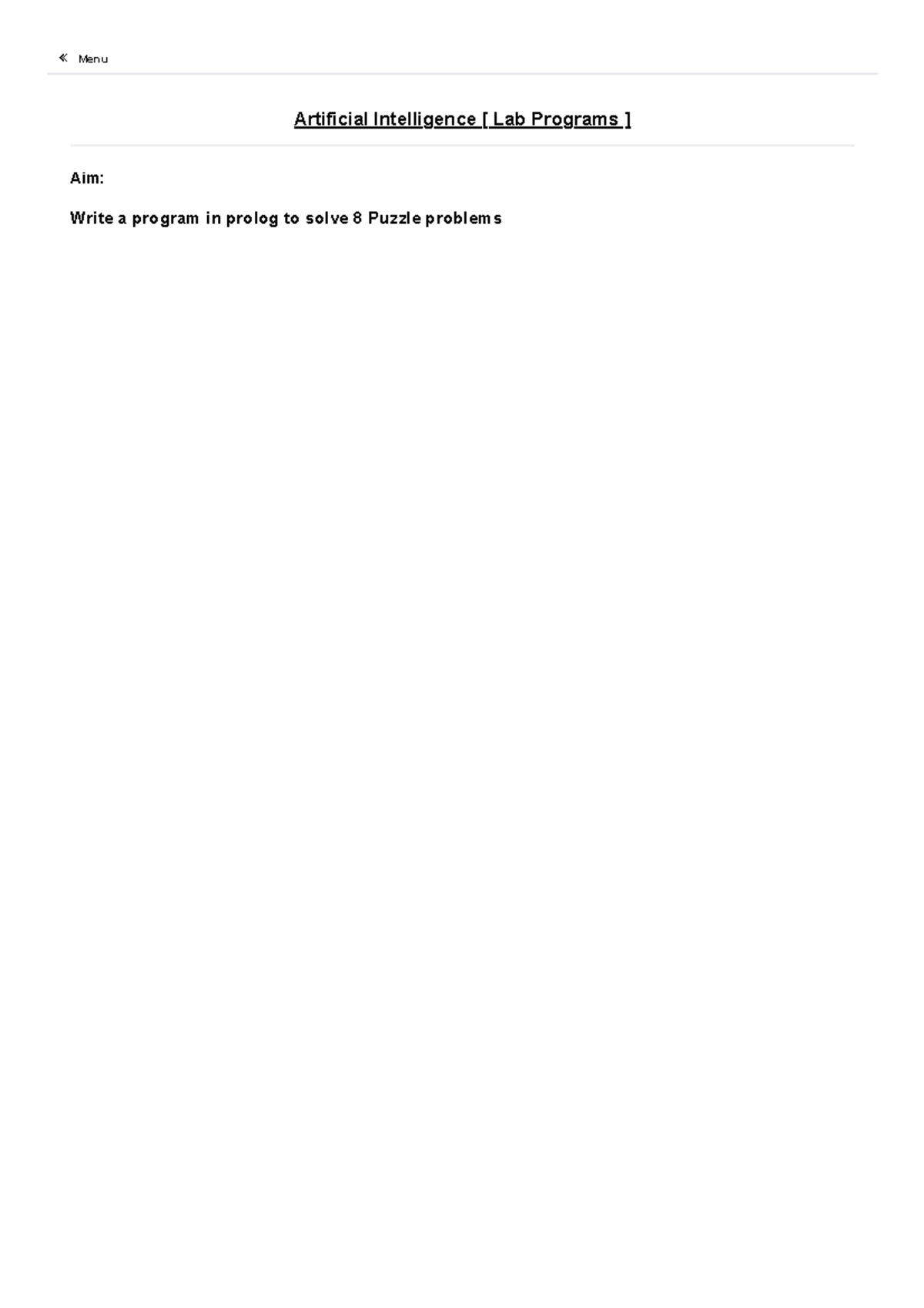 8 queen problem - Menu Artificial Intelligence [ Lab Programs ] Aim: Write a program in prolog ...