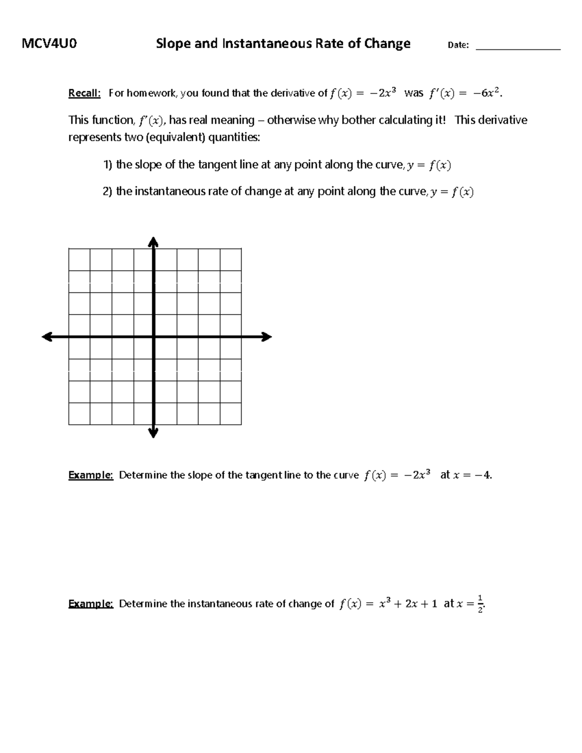 4.7 Slope and IROC Lesson - MCV4U0 Slope and Instantaneous Rate of ...