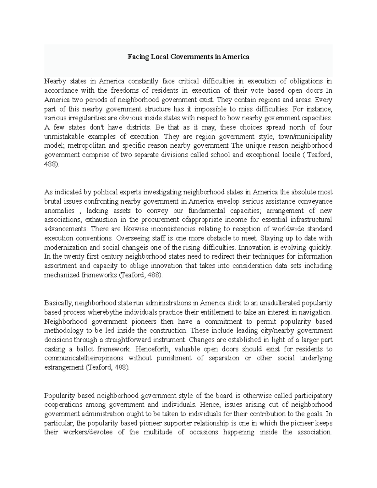 Facing Local Governments in America - Basic Research - Studocu