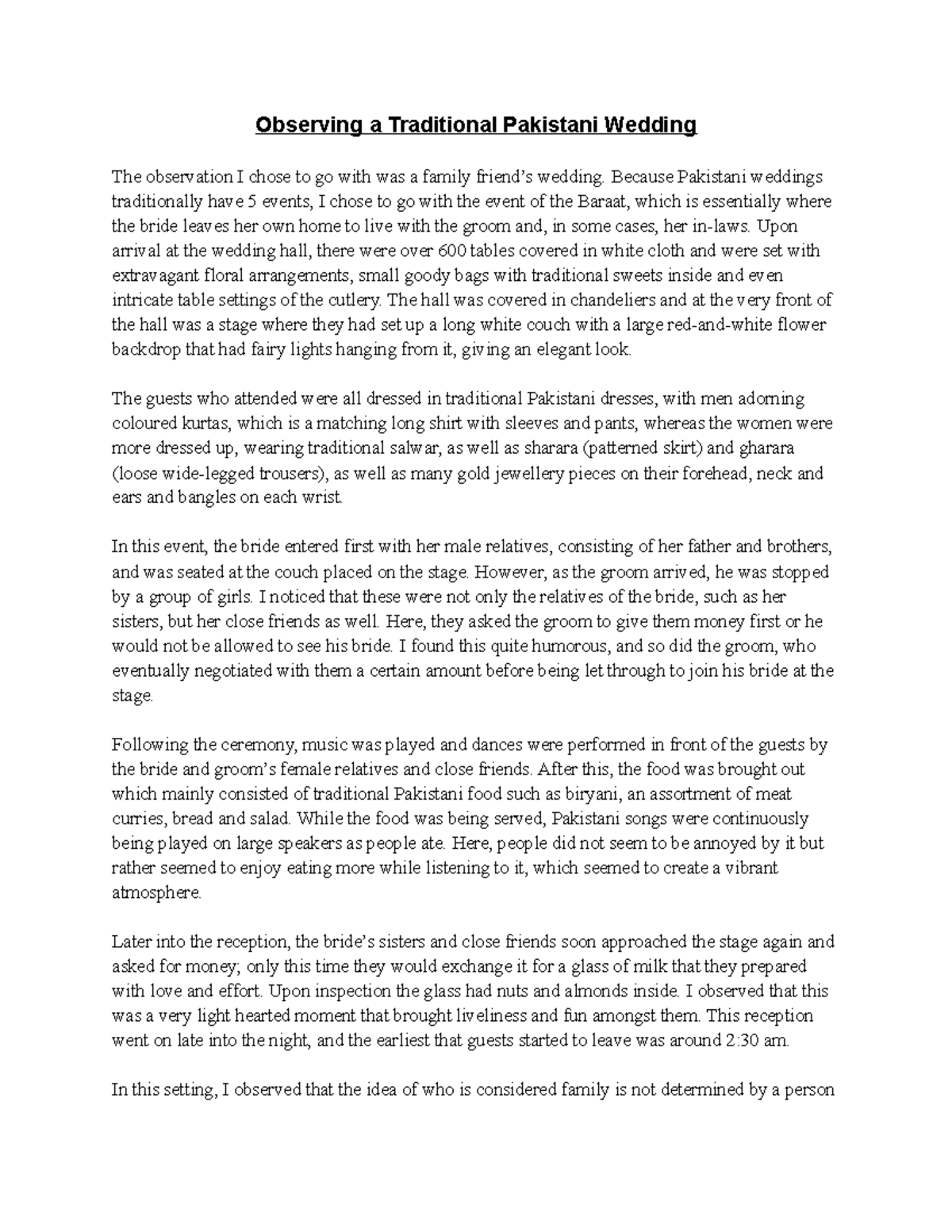 Anth1050 short essay - anthropology essa - Observing a Traditional ...