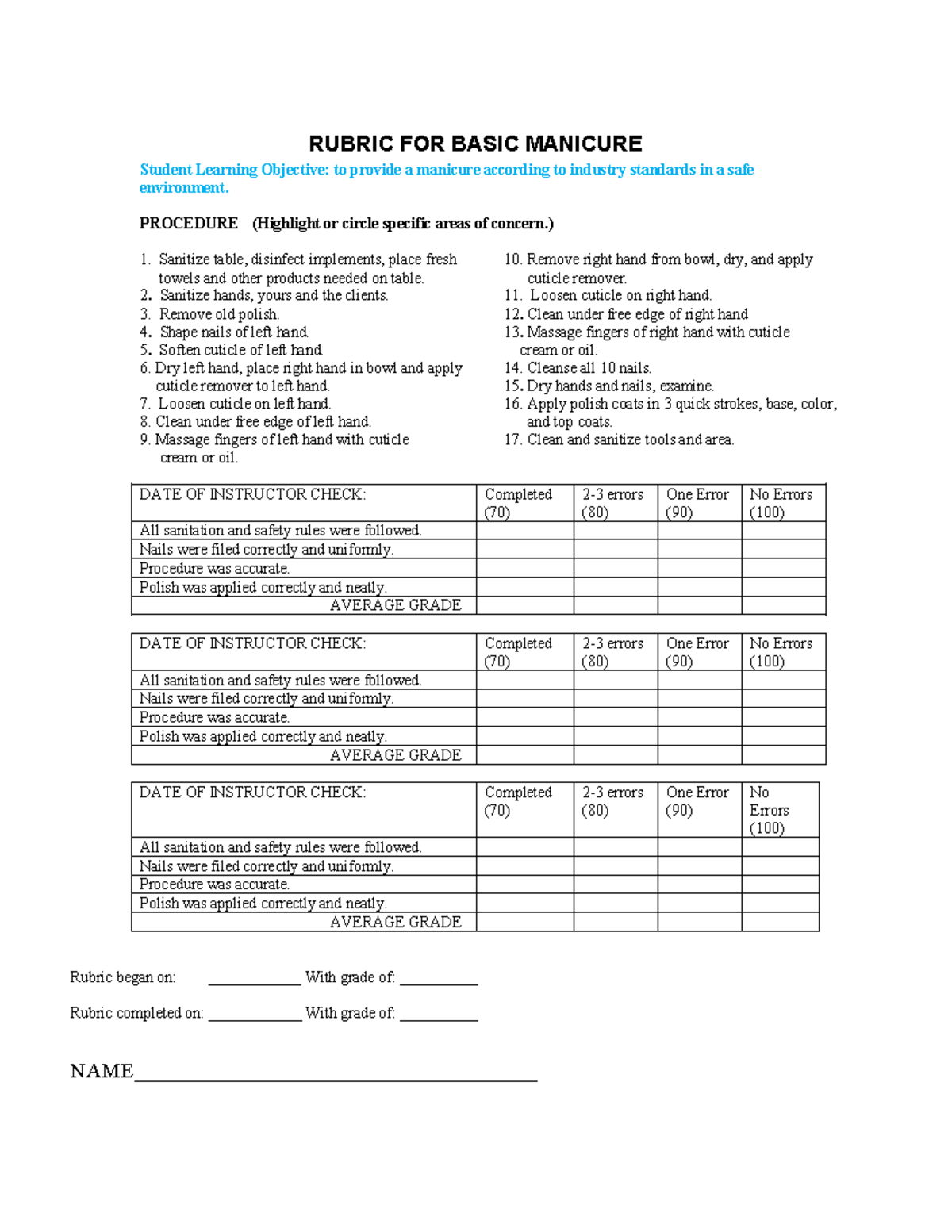 2016 rubricsformanipedihandandarmmassage-1 - RUBRIC FOR BASIC MANICURE ...