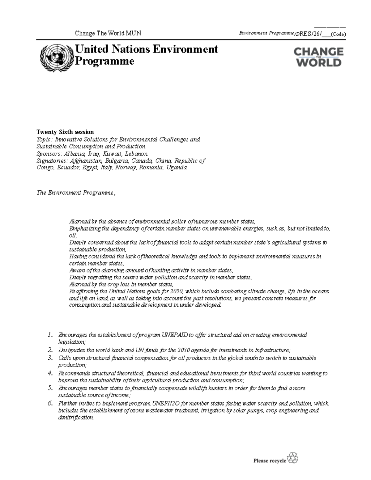 Resolution March 2022 - sqwd.kjwnefjk - Change The World MUN ...