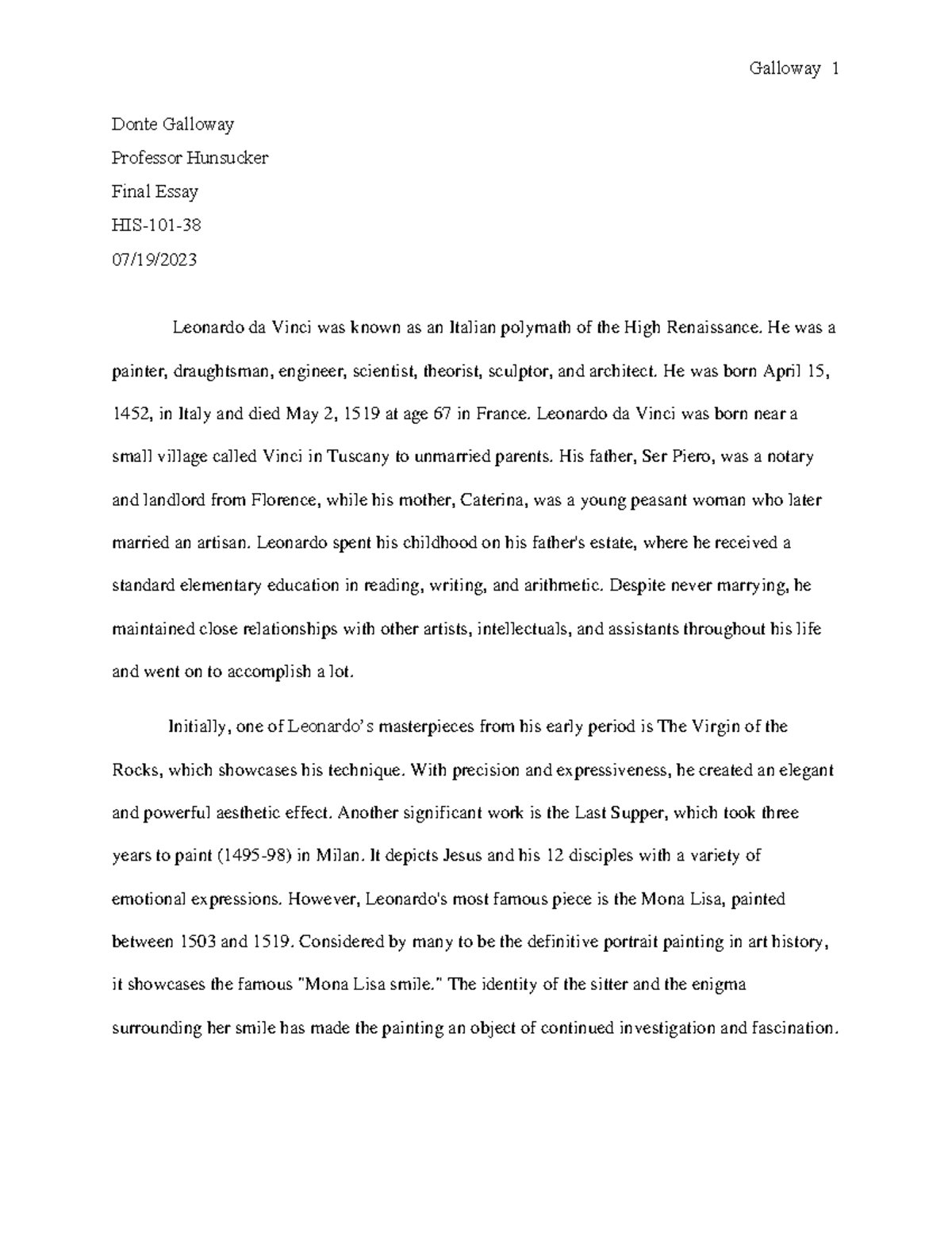 Final Essay - vbnm,./ - Galloway 1 Donte Galloway Professor Hunsucker ...