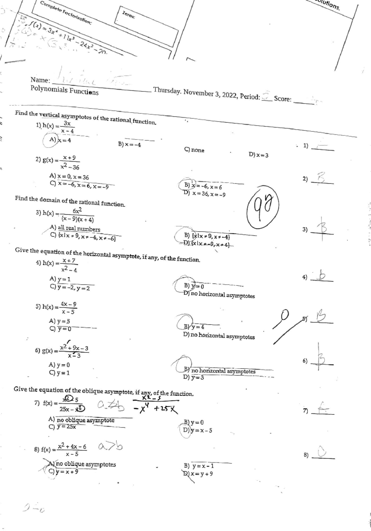 Polynomial functions test - MATH 1310 - Studocu