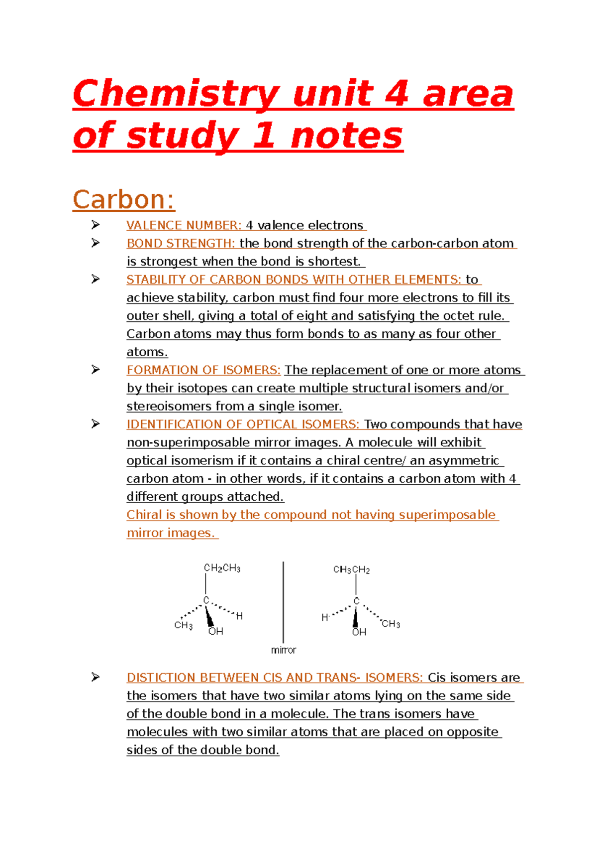 Chemistry unit 4 area of study 1 notes - Chemistry unit 4 area of study ...