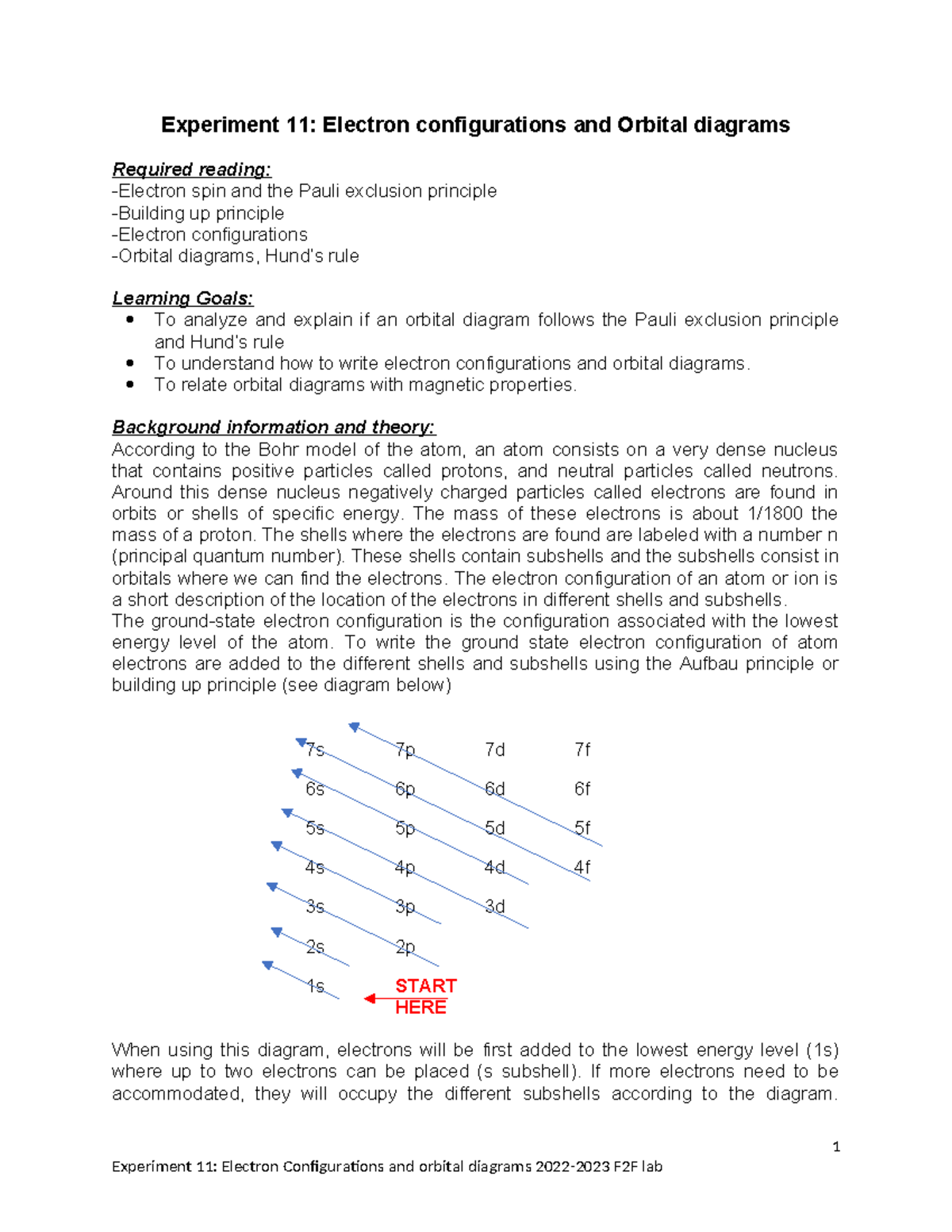 Experiment 11- Electron configurations and Orbital diagrams Fall 2022 ...
