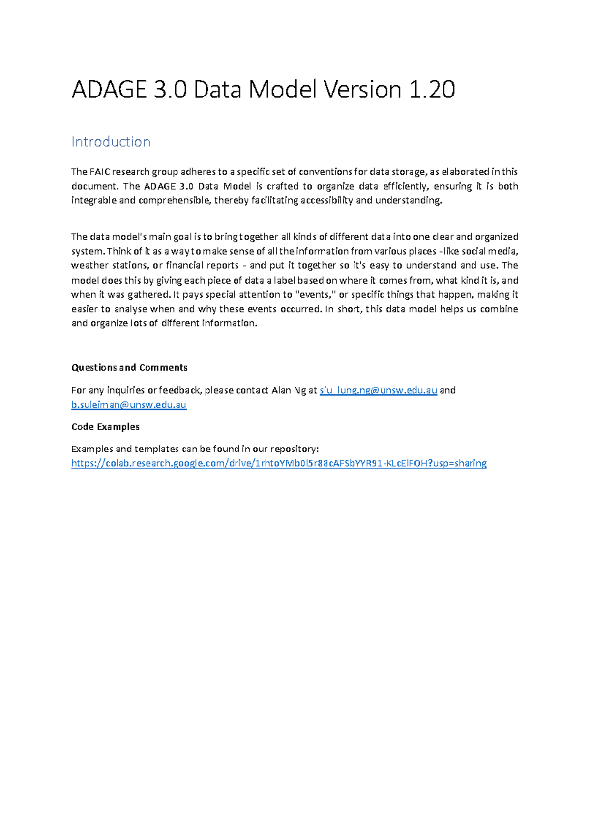 Adage 3 0 Data Model Part1 Adage 3 Data Model Version 1 20 Introduction The Faic Research