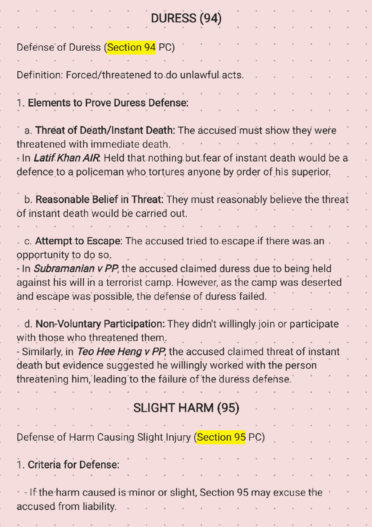 Criminal TEST - sum notes - DURESS (94) Defense of Duress (Section 94 ...