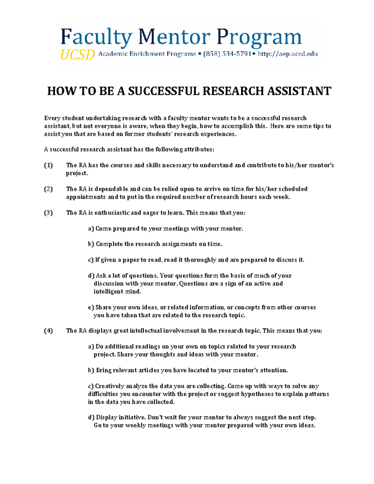 Sra - Research assistant - HOW TO BE A SUCCESSFUL RESEARCH ASSISTANT ...