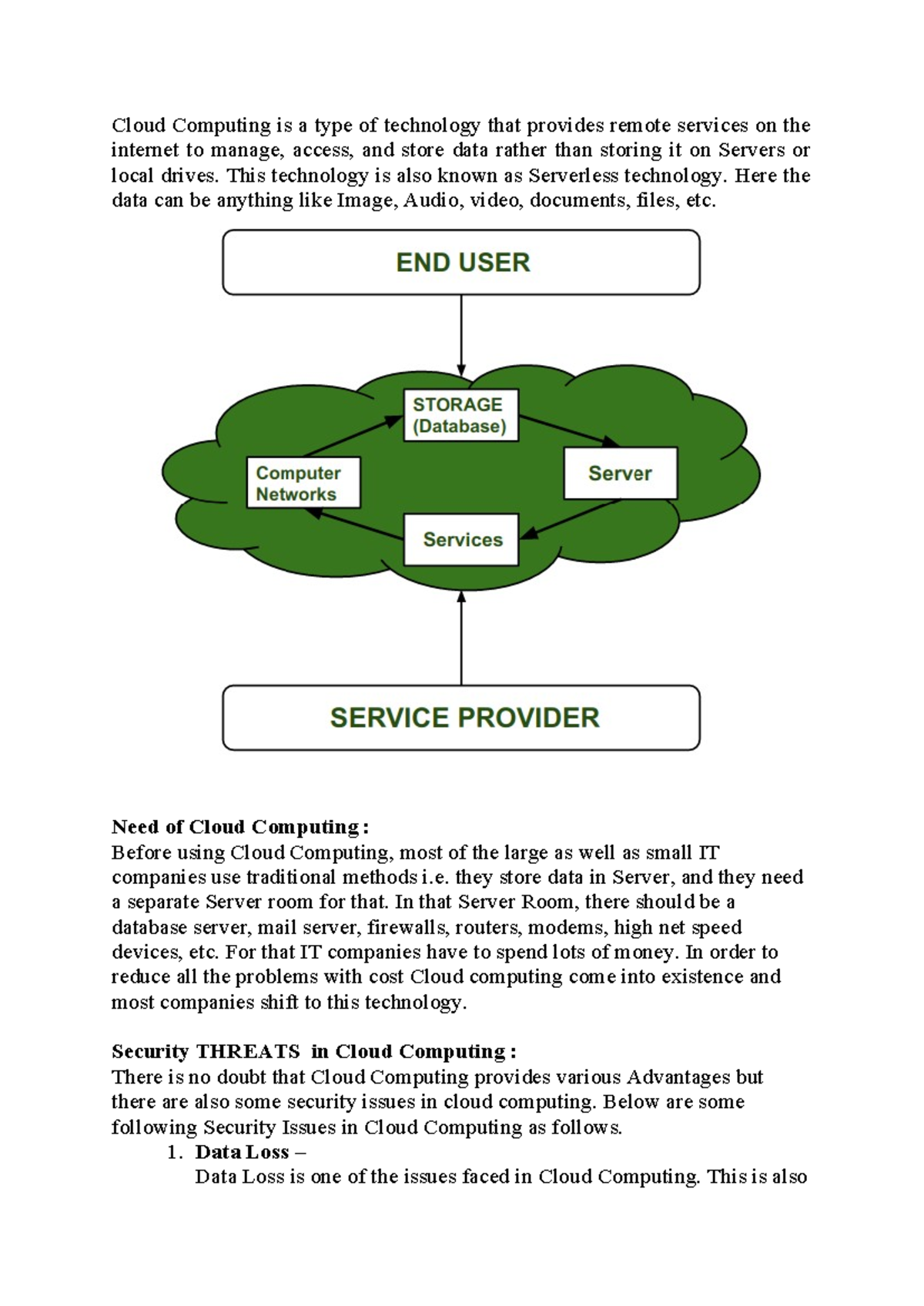 Cloud security - NOTES - Cloud Computing is a type of technology that ...
