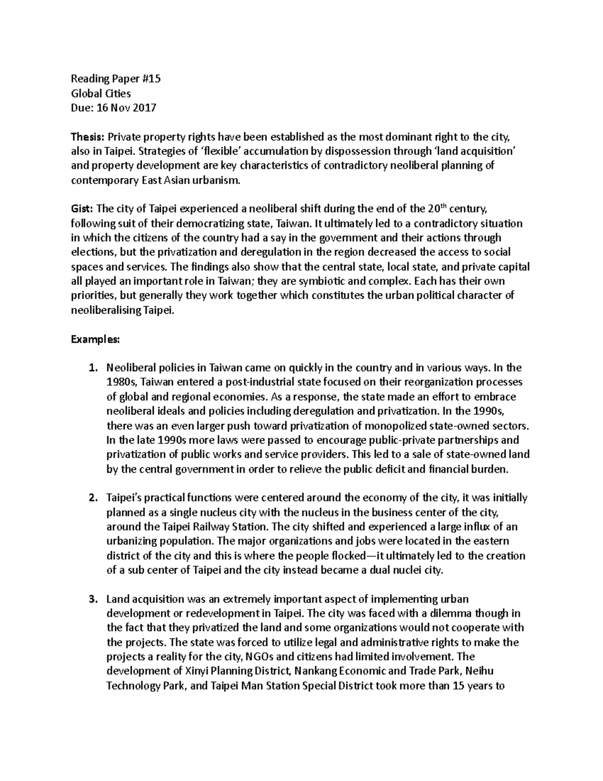 Reading Paper 15 - Reading Paper # Global Cities Due: 16 Nov 2017 ...