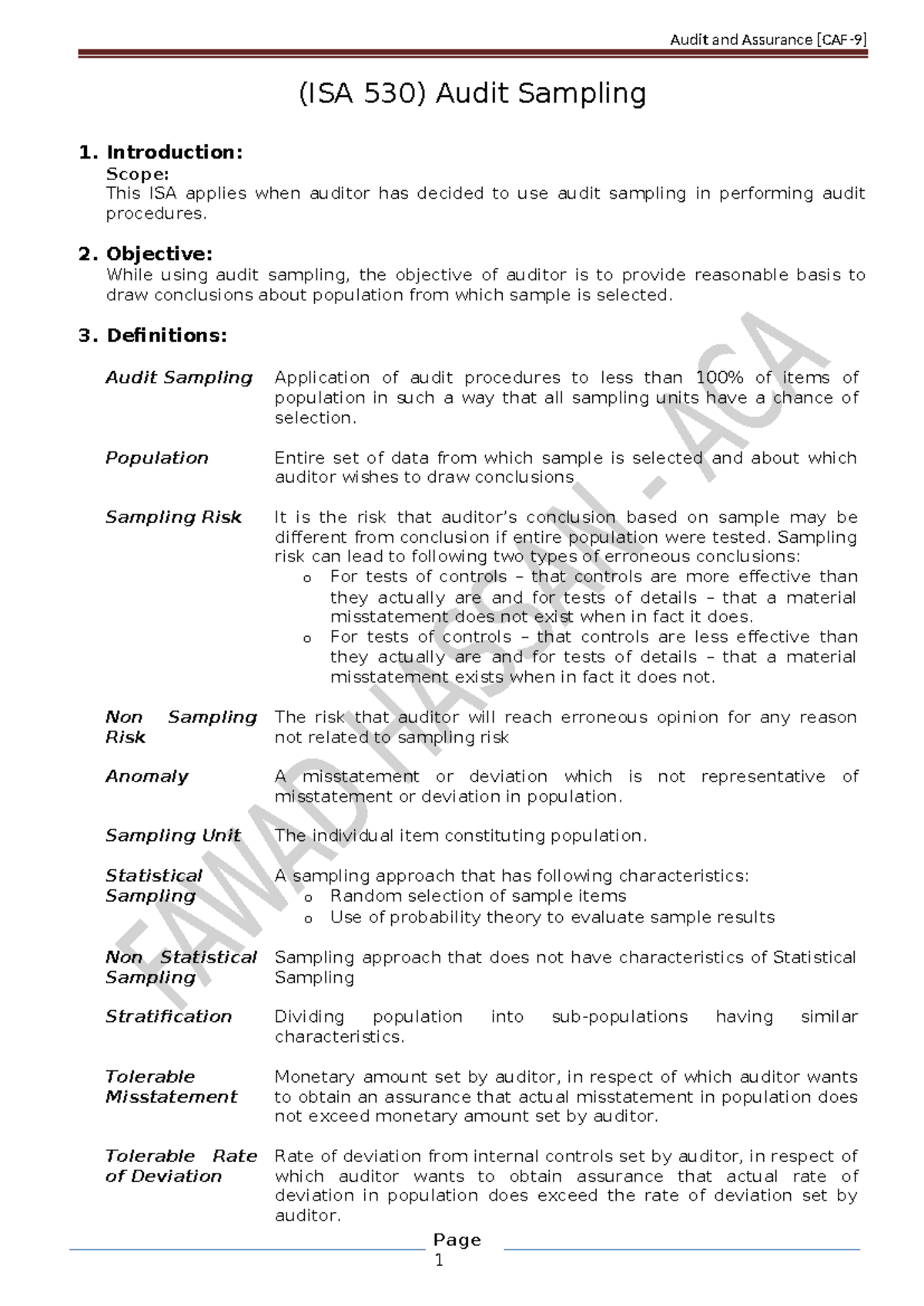 (ISA 530) Audit Sampling - Audit and Assurance [CAF-9] (ISA 530) Audit ...