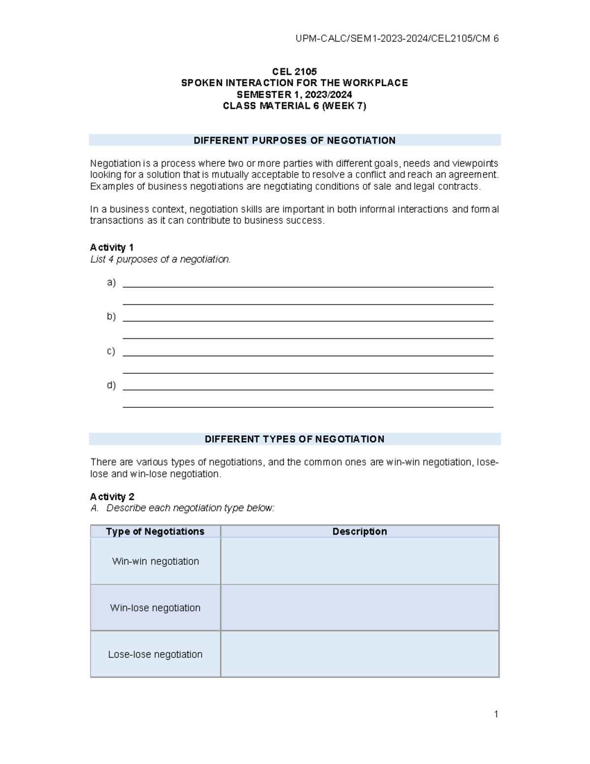 CEL2105 Class Material 6 SEM 1-2023-2024 - CEL 2105 SPOKEN INTERACTION ...