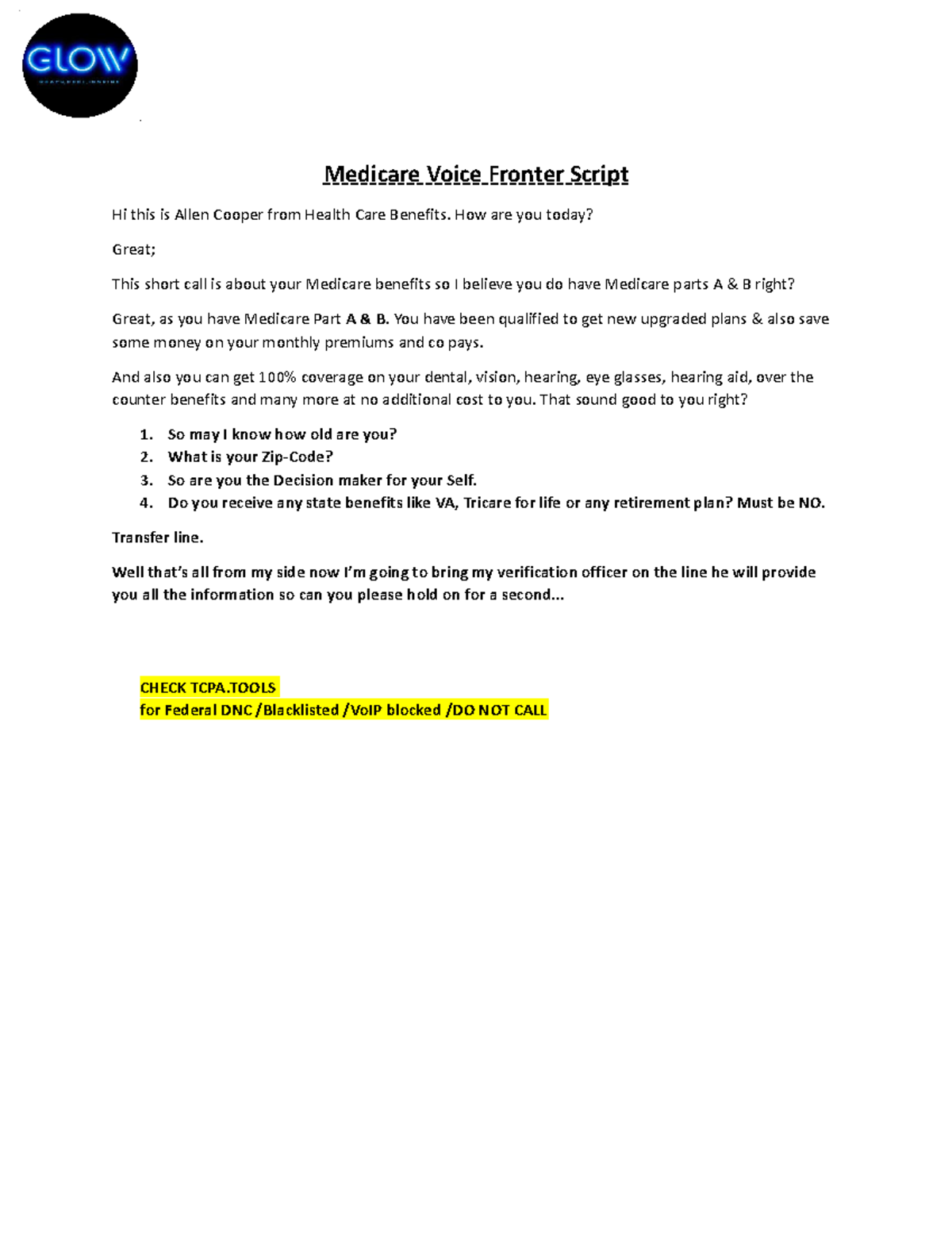 Voice fronter Script Updatded - Medicare Voice Fronter Script Hi this ...