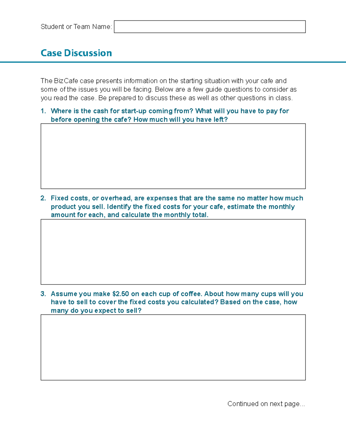 Coffee Shop Case Team Discussion Template F21 - Student or Team Name ...