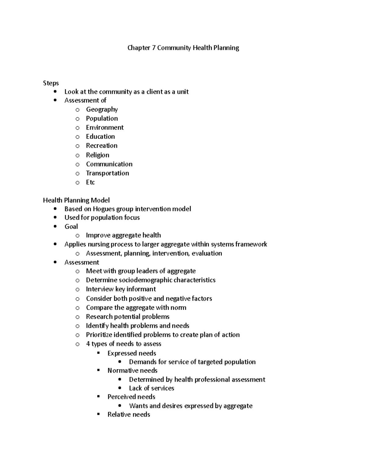 Chapter 7 Community Health Planning - Chapter 7 Community Health ...