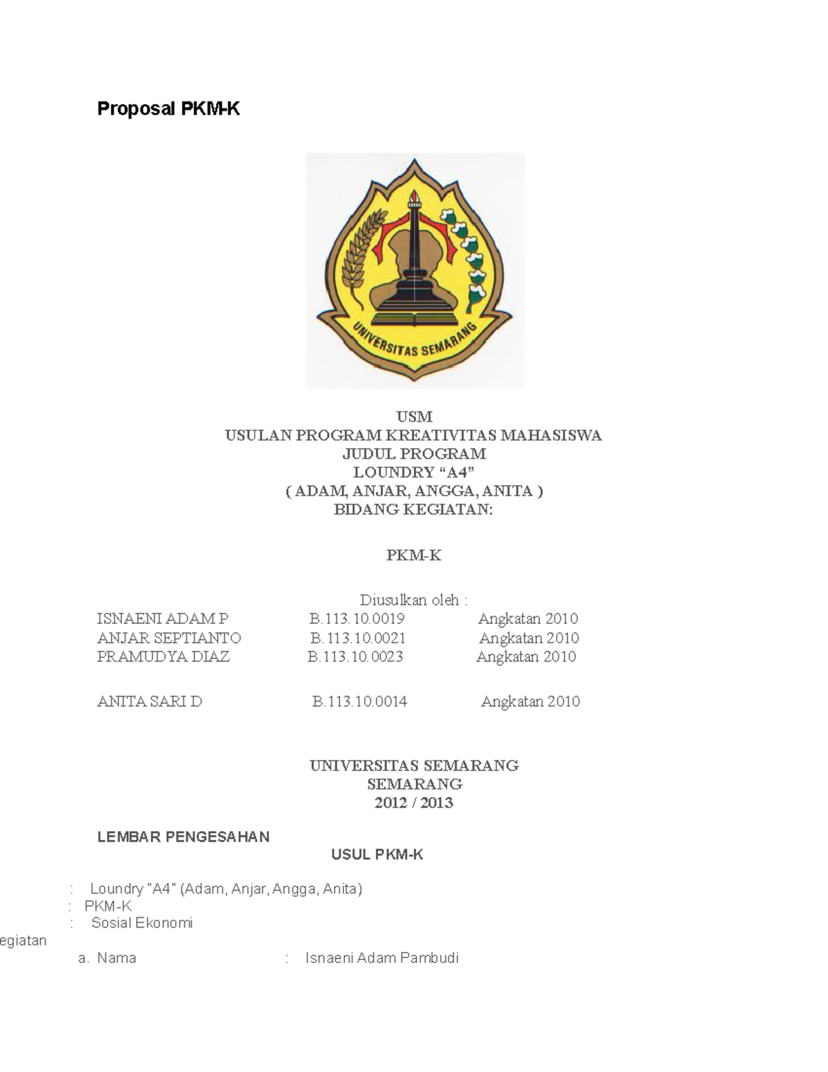 Proposal PKM - pkm kemahasiswaan - Proposal PKM-K USM USULAN PROGRAM ...