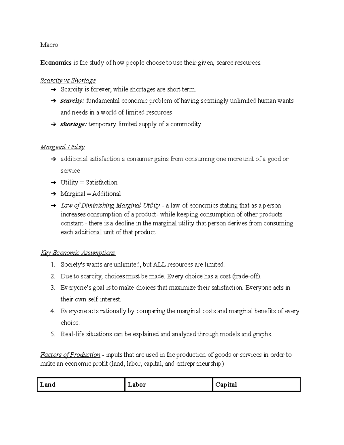 Macro Study Guide (Exam 1) - Macro Economics is the study of how people ...
