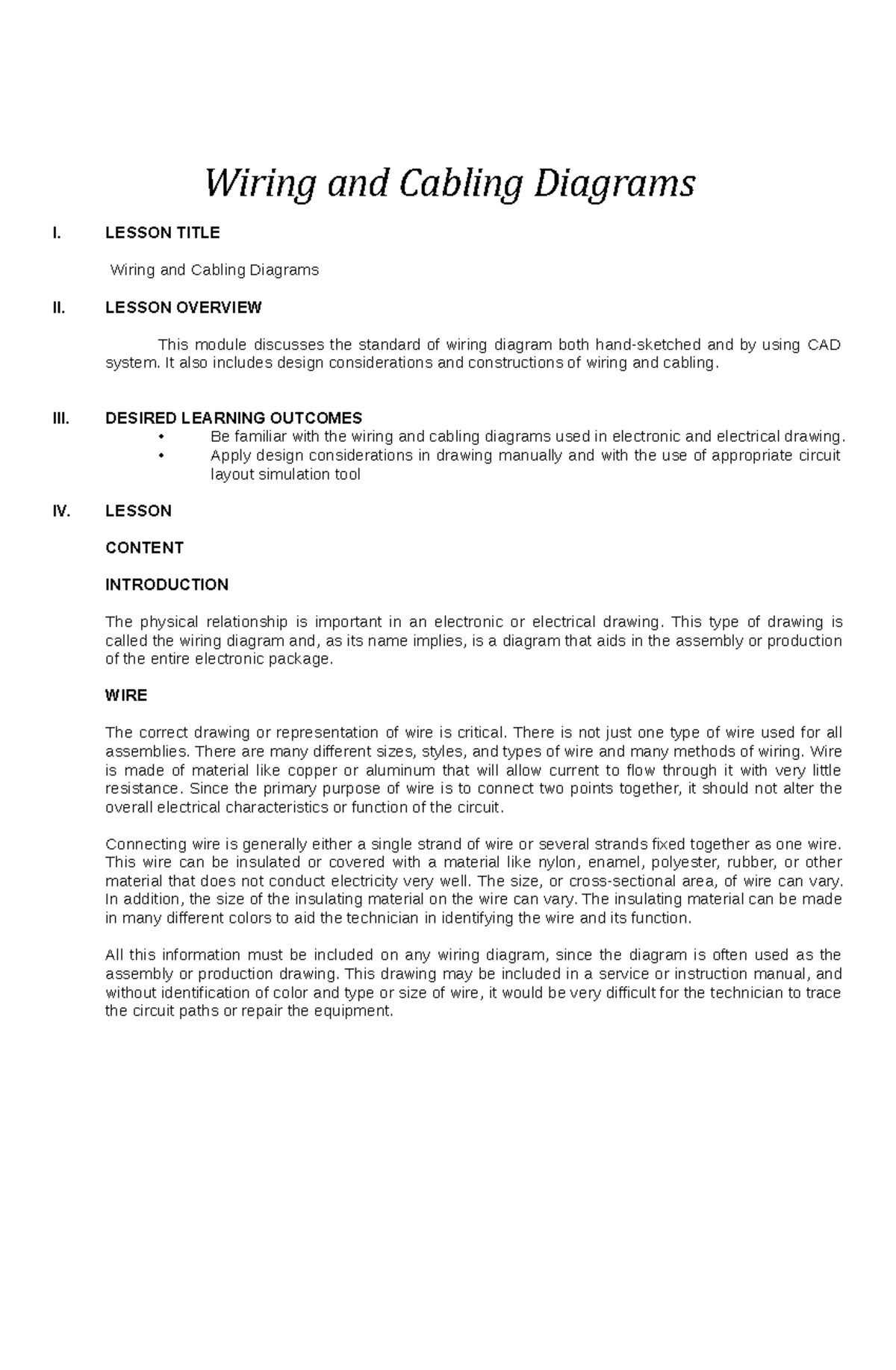 Module 6-Wiring and Cabling Diagrams - Wiring and Cabling Diagrams I ...