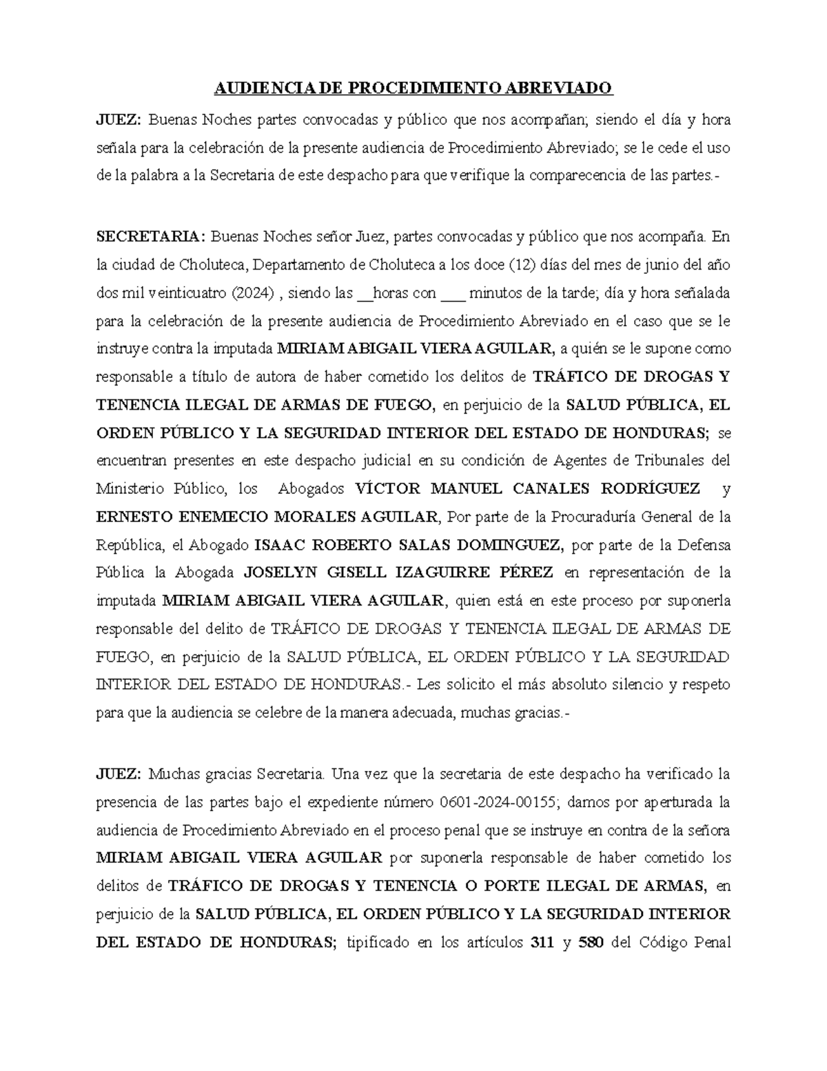 Diálago PARA LA Audiencia DE Procedimiento Abreviado - AUDIENCIA DE ...