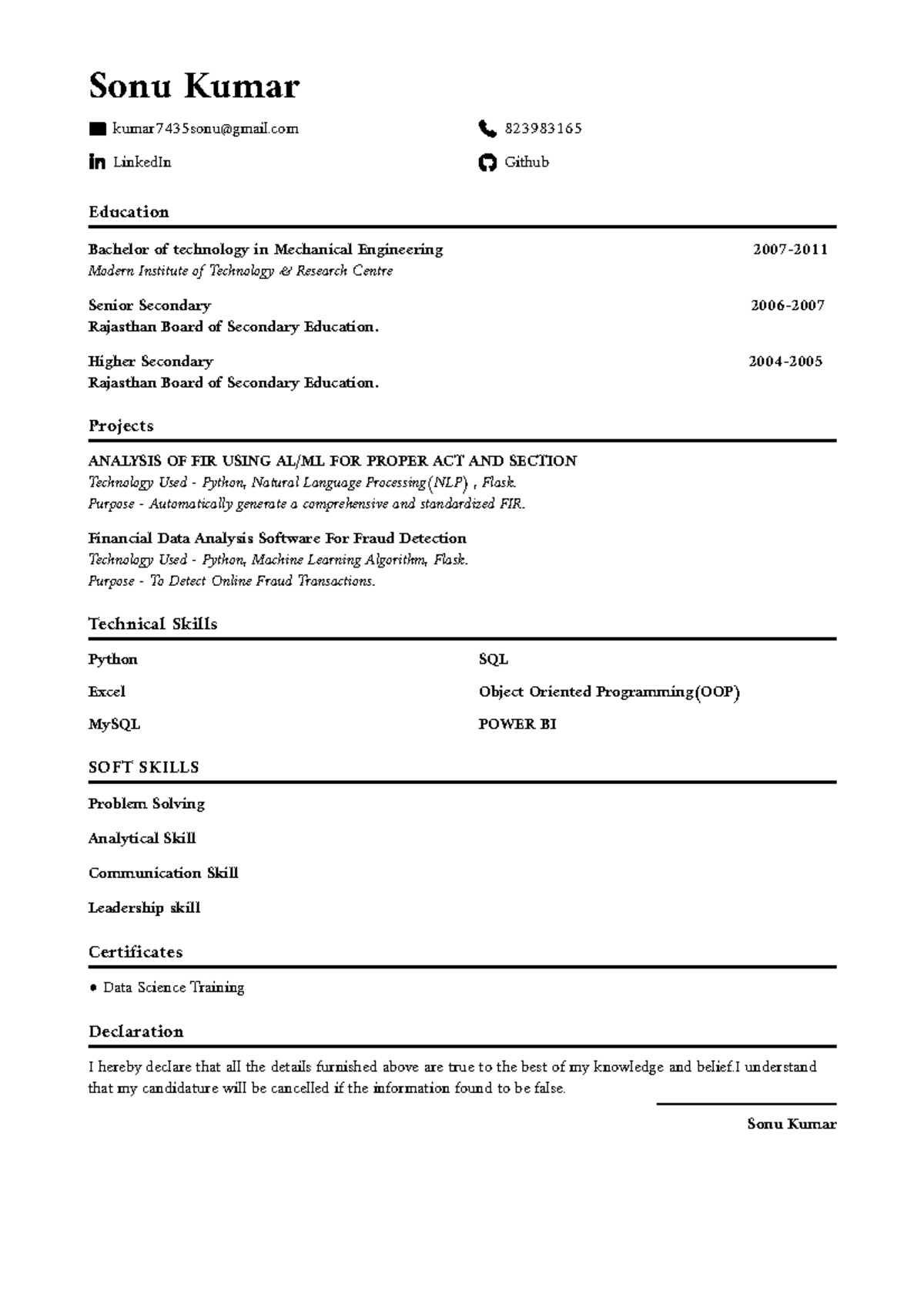 Sonu Kumar Flow CV Resume - Sonu Kumar kumar7435sonu@gmail LinkedIn ...