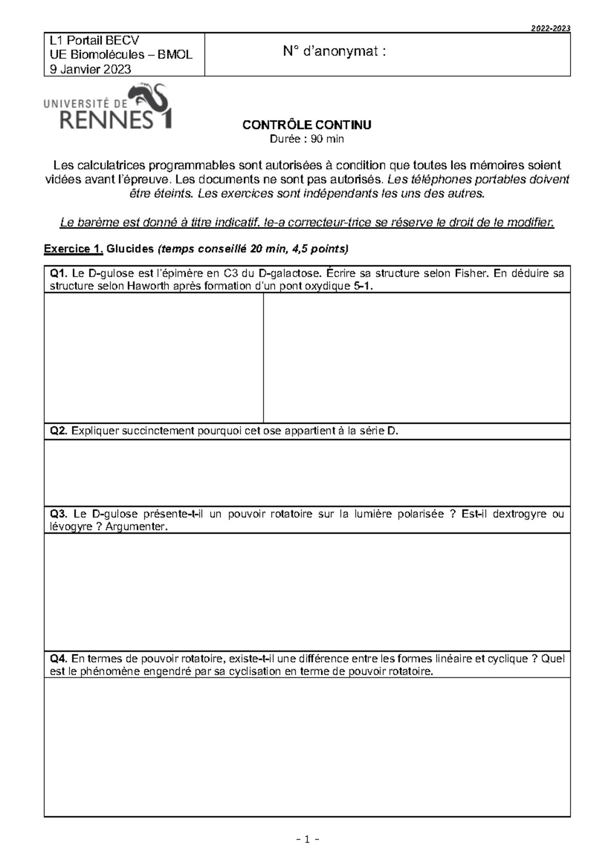 BMOL CCE3 22-23 - exo - L1 Portail BECV UE Biomolécules – BMOL 9 ...