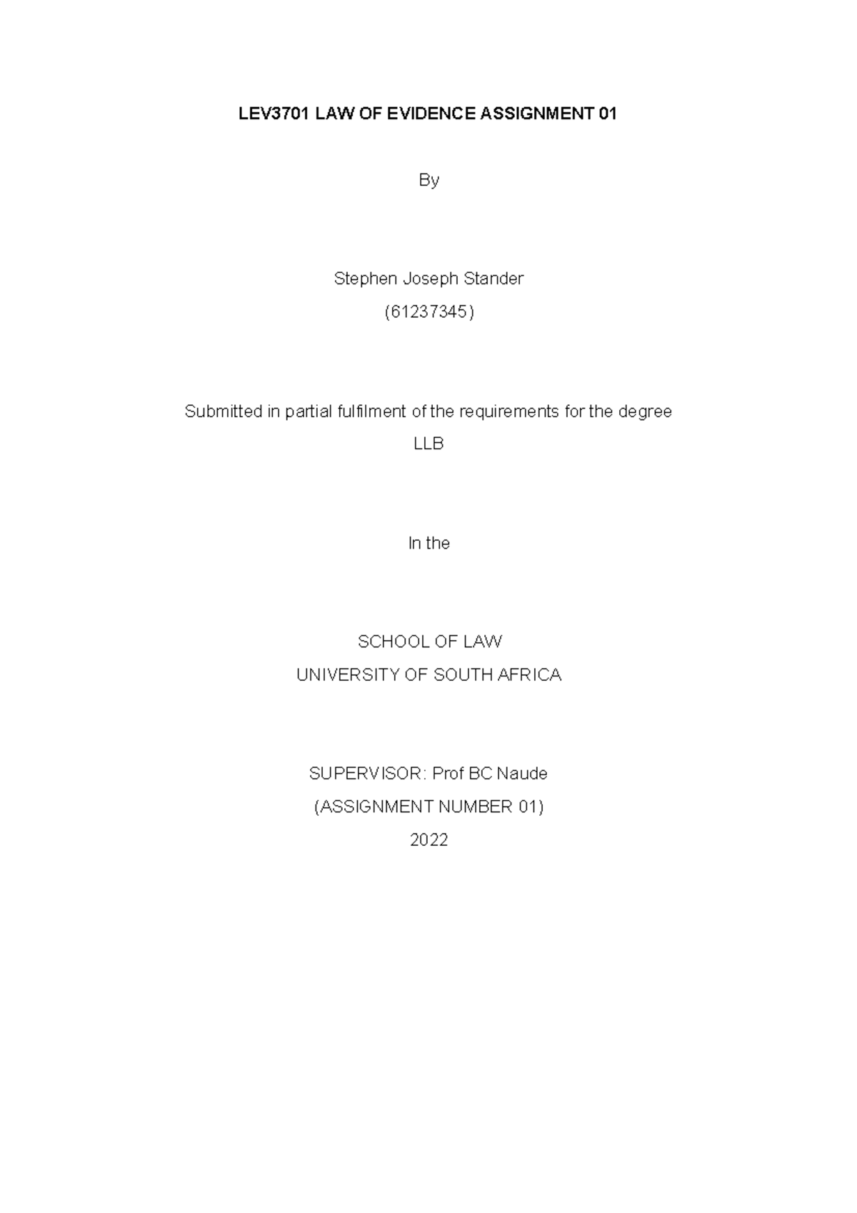 LEV3701 LAW OF Evidence Assignment 01 - LEV3701 LAW OF EVIDENCE ... LEV3701 LAW OF Evidence Assignment 01 - LEV3701 LAW OF EVIDENCE ...