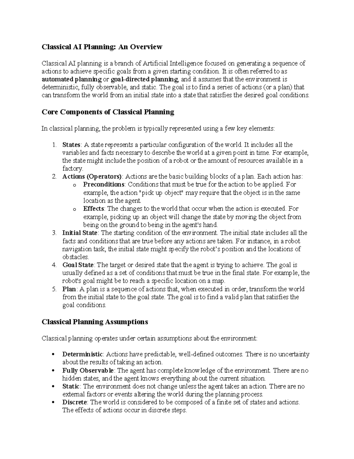 Classical AI Planning 2 - It is often referred to as automated planning ...