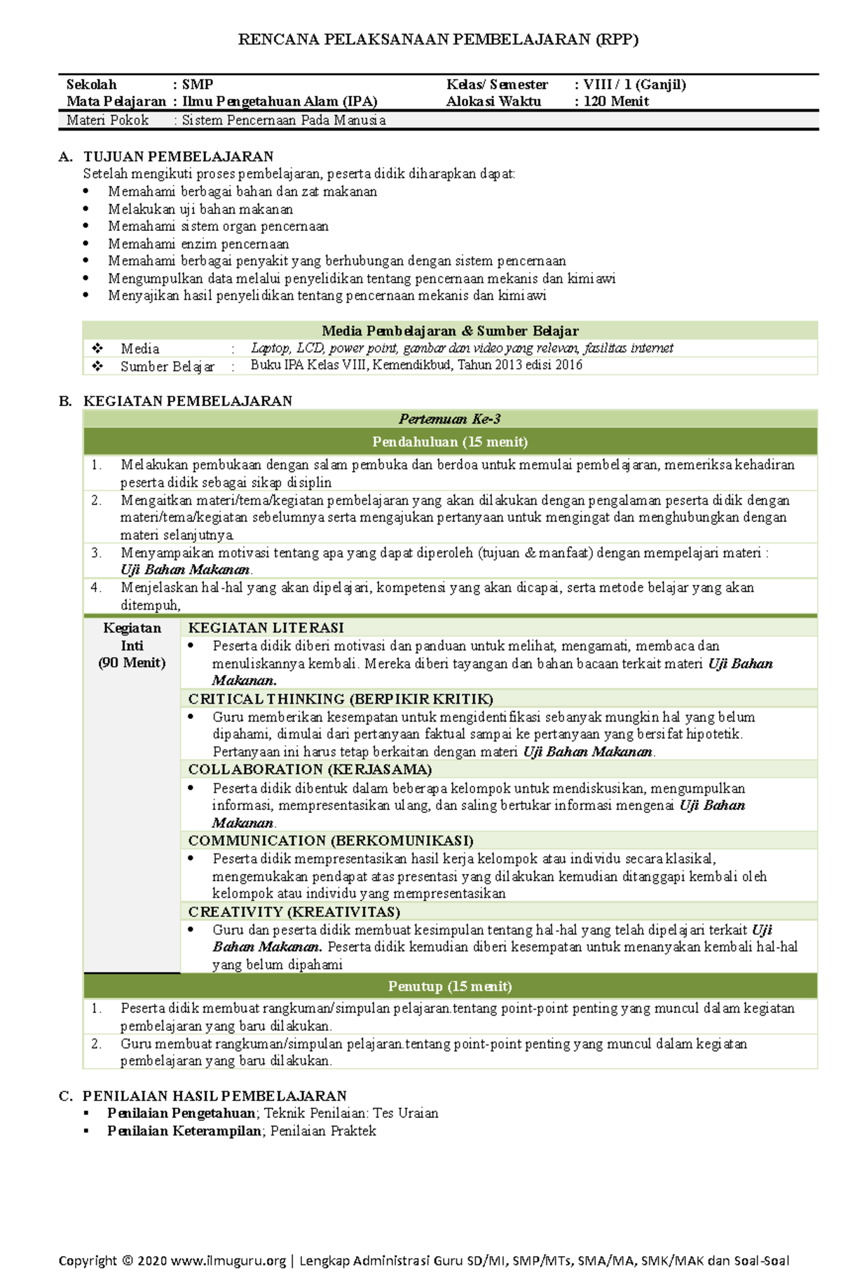 5.3 RPP I IPA Kelas 8 - www - RENCANA PELAKSANAAN PEMBELAJARAN (RPP ...