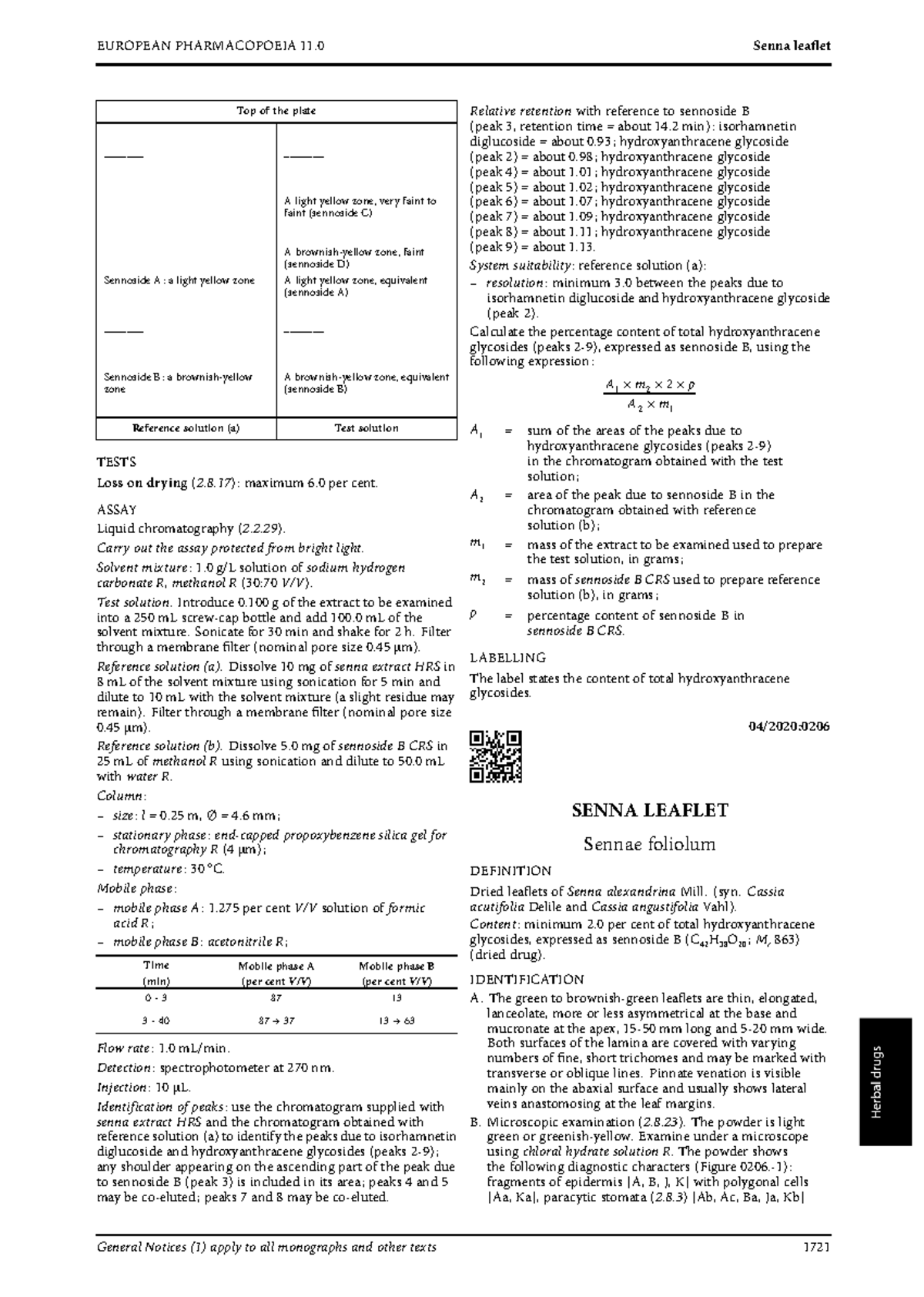 Senna leaflet - notater - EUROPEAN PHARMACOPOEIA 11 Senna leaflet Top ...