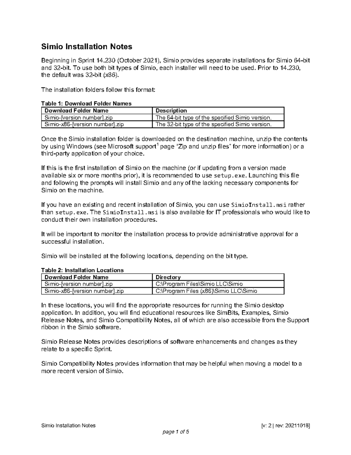 Simio Installation Notes - To use both bit types of Simio, each ...