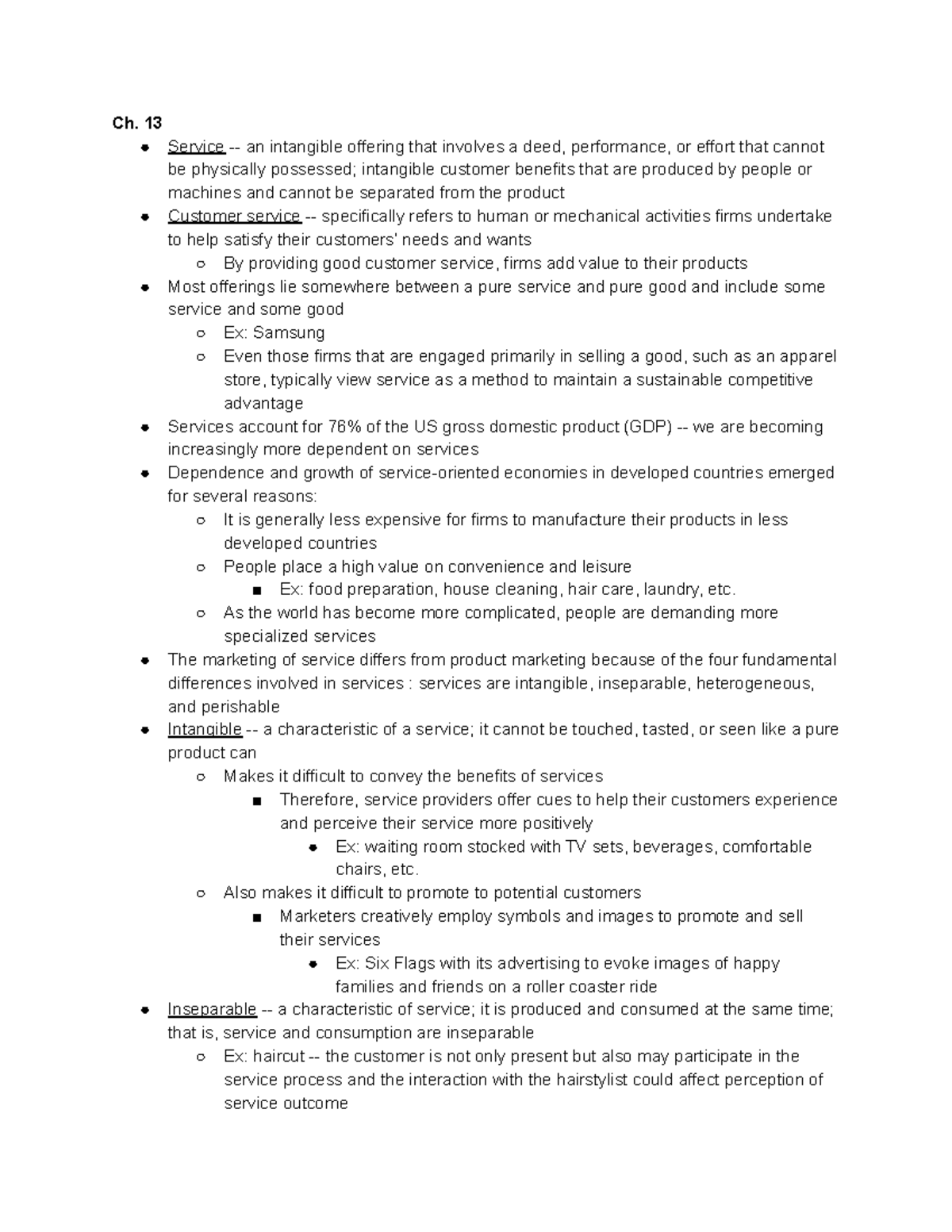 Test 4 Reading Notes - Ch. 13 Service - an intangible offering that ...
