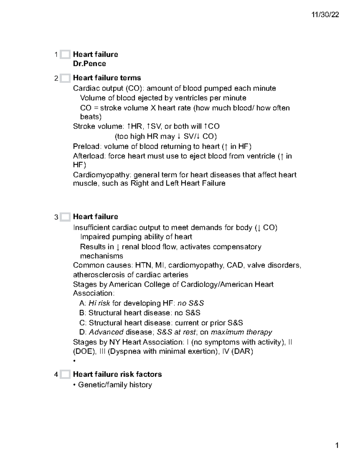 Heartfailure 239 - heart failure lecture notes patho pharm 1 - 11/30/ 1 ...
