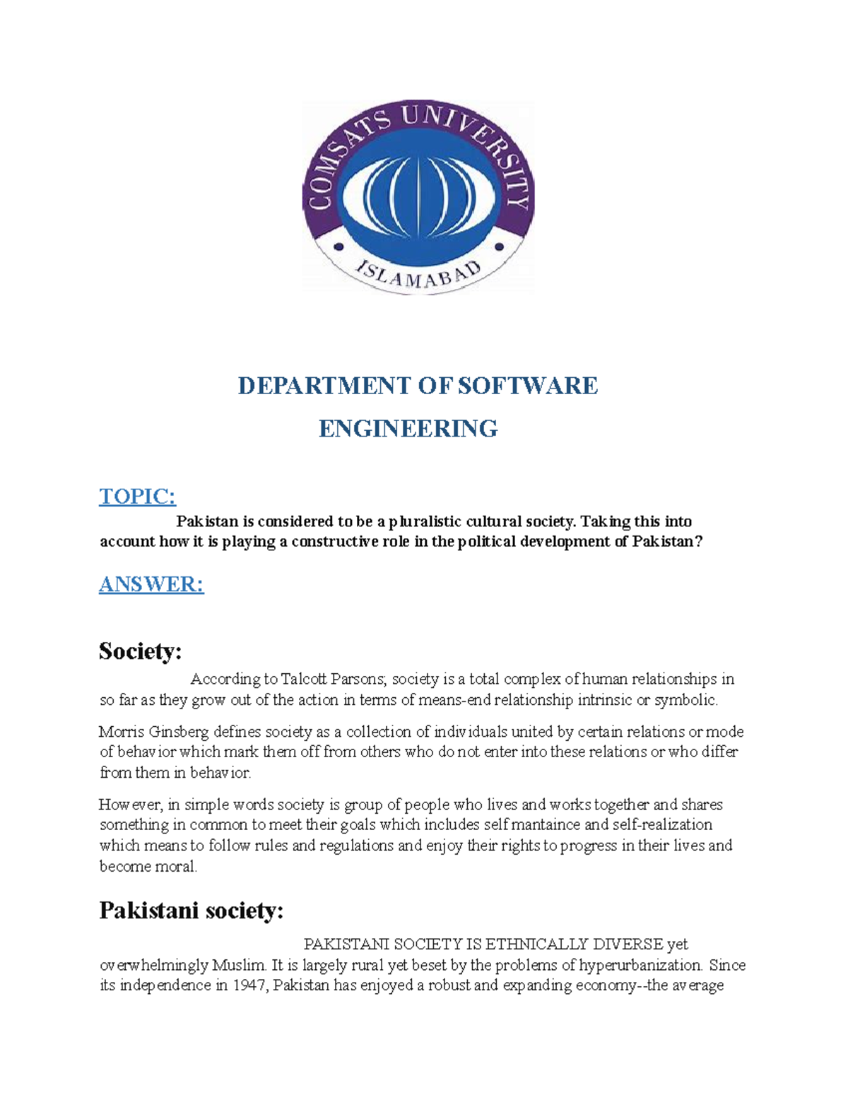 Polictical development of Pakistan - DEPARTMENT OF SOFTWARE ENGINEERING ...