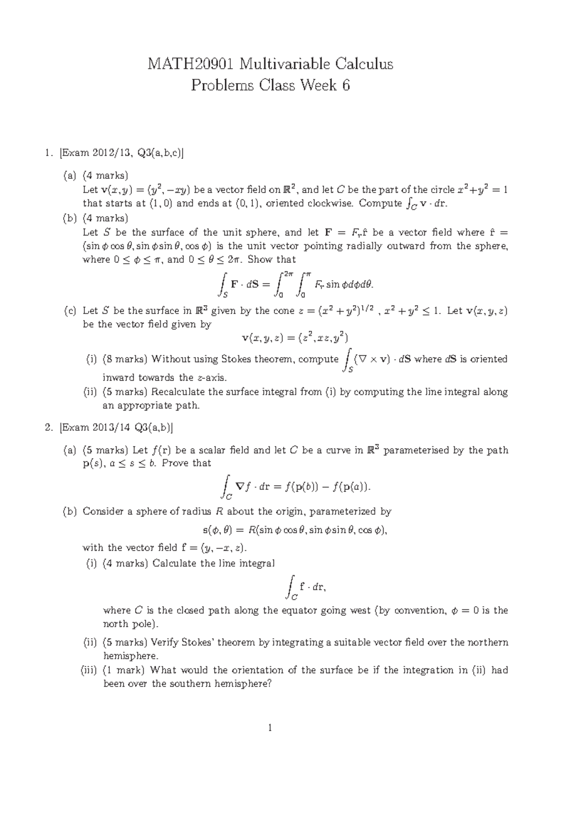 MATH20901 2015-2016 Tutorial Week 6 - MATH20901 Multivariable Calculus ...
