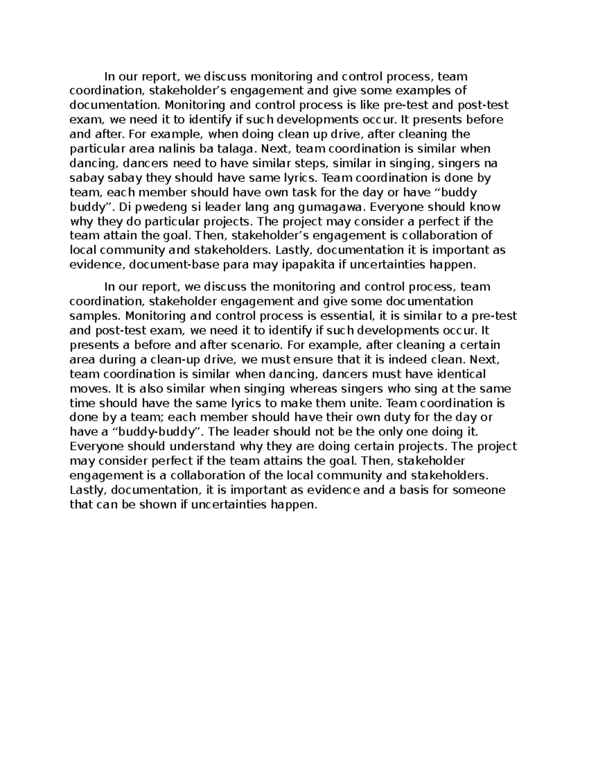 NSTP Reflection Paper #5 - In our report, we discuss monitoring and ...