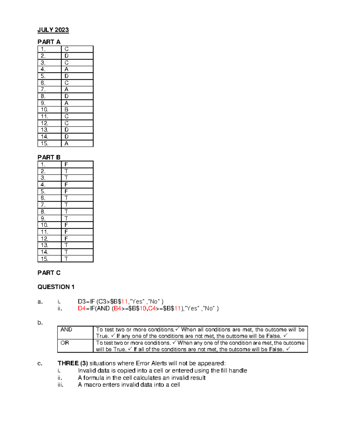 Suggested Solution PYQ AIS205 for students reference - JULY 2023 PART A ...