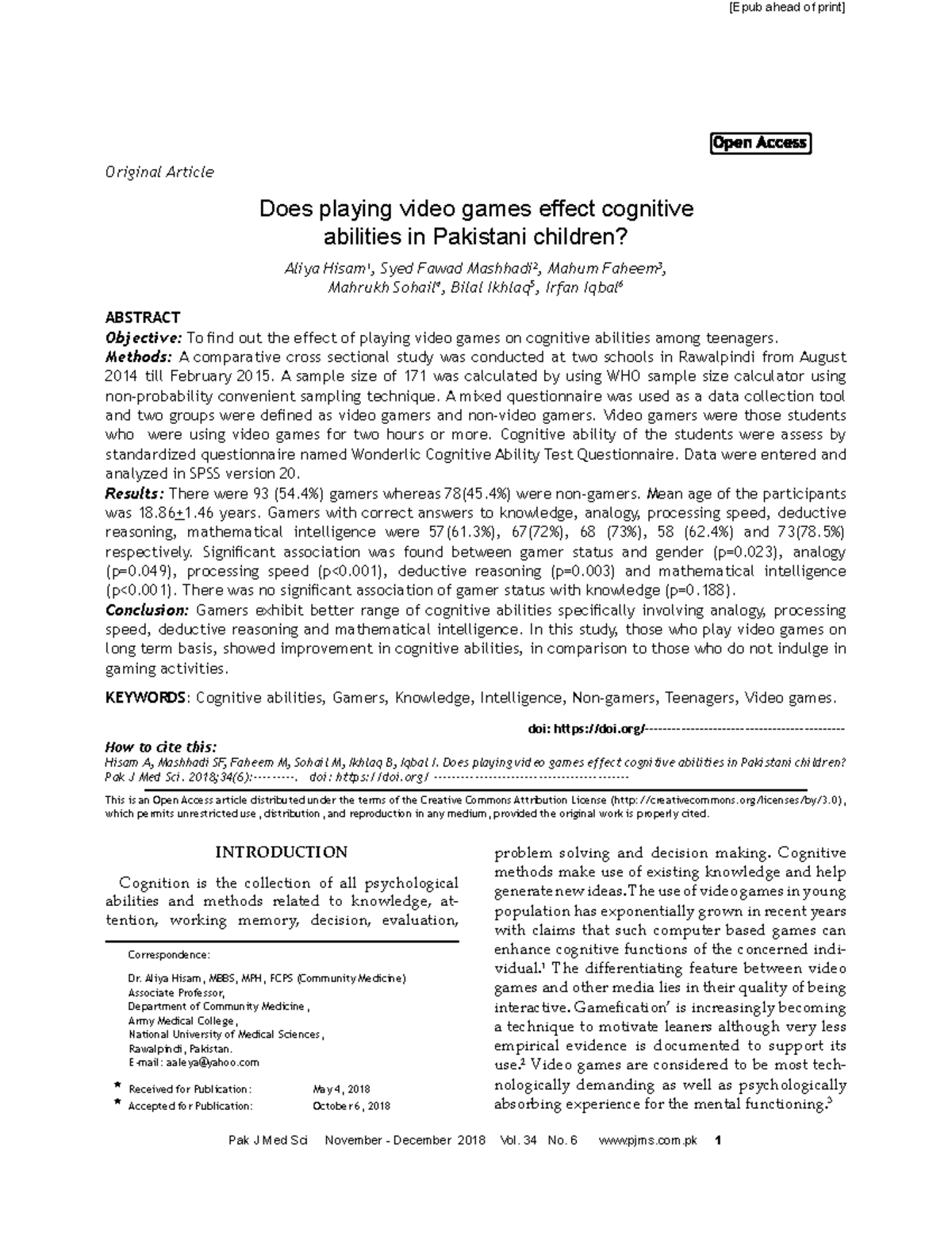 Does playing video games effect cognitive abilitie - INTRODUCTION ...