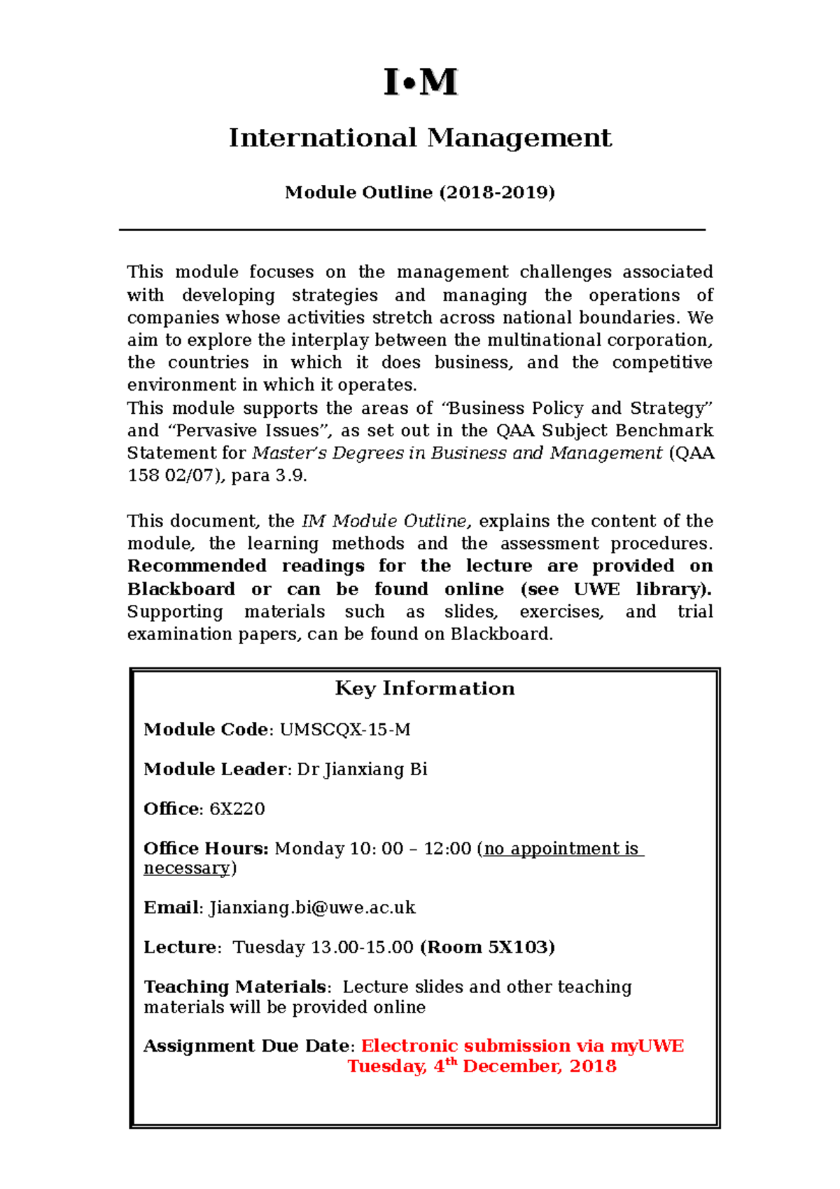 IM Module Handbook 2018-2019 - I∙M International Management Module ...