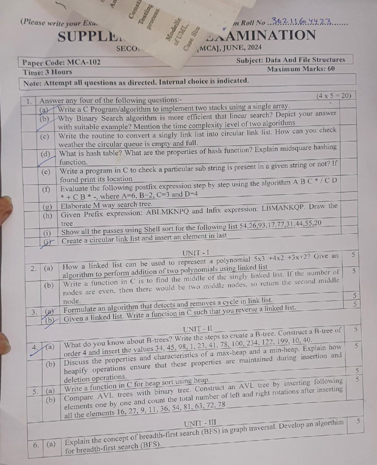 Supplementary Papers - Semester 2 - (Please write your Exa. Paper Code ...