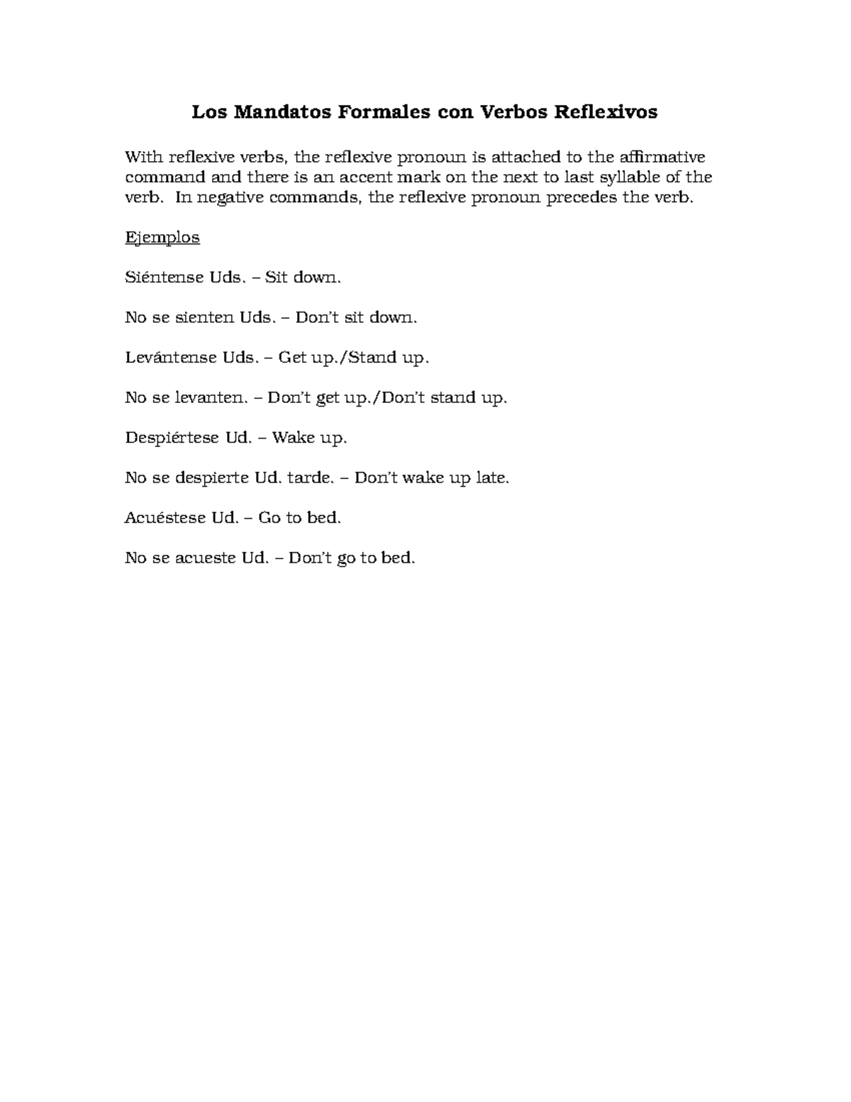 Los Mandatos Formales con Verbos Reflexivos - In negative commands, the ...