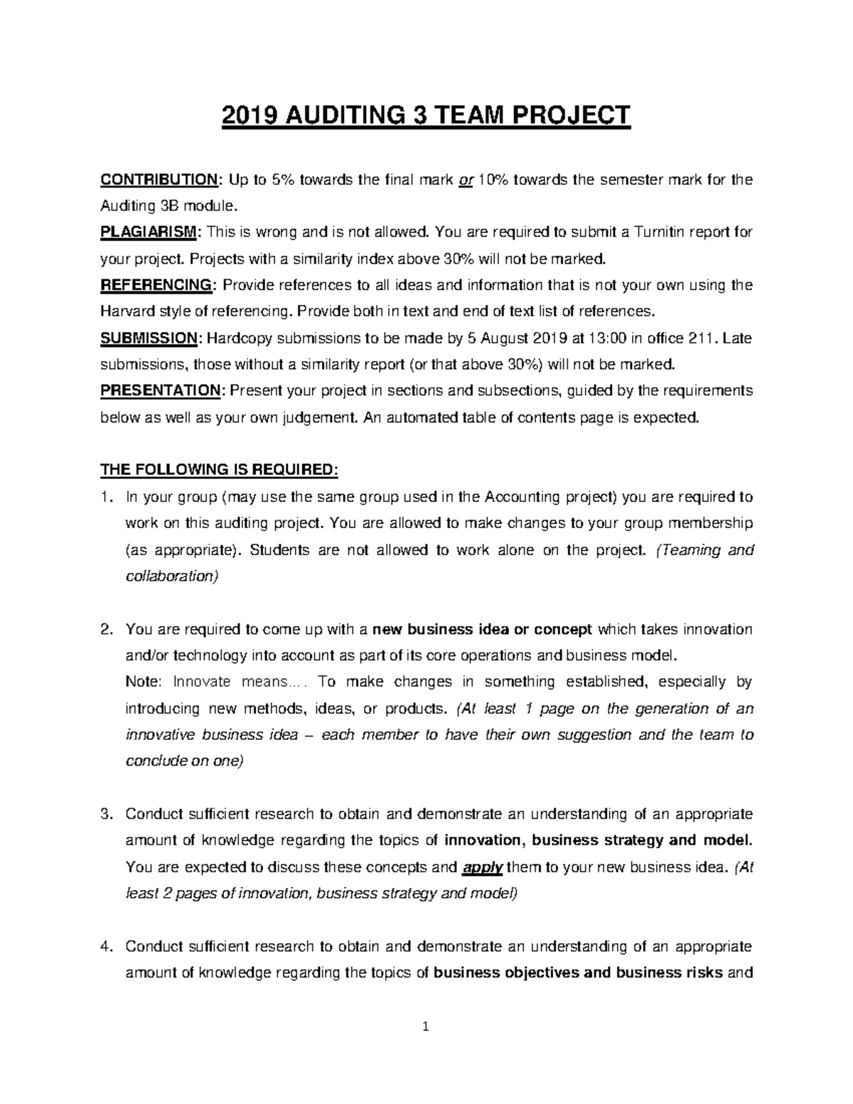 2019 Auditing 3 Project - 2019 AUDITING 3 TEAM PROJECT CONTRIBUTION: Up ...