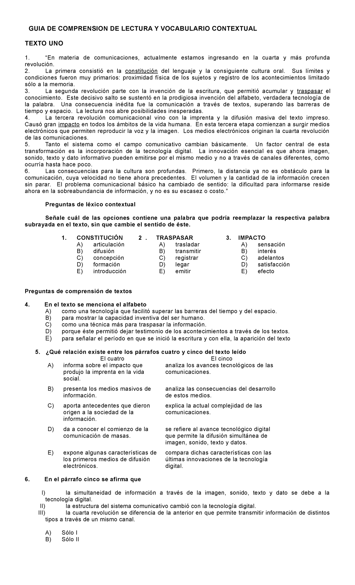 Comprension primero - GUIA DE COMPRENSION DE LECTURA Y VOCABULARIO ...