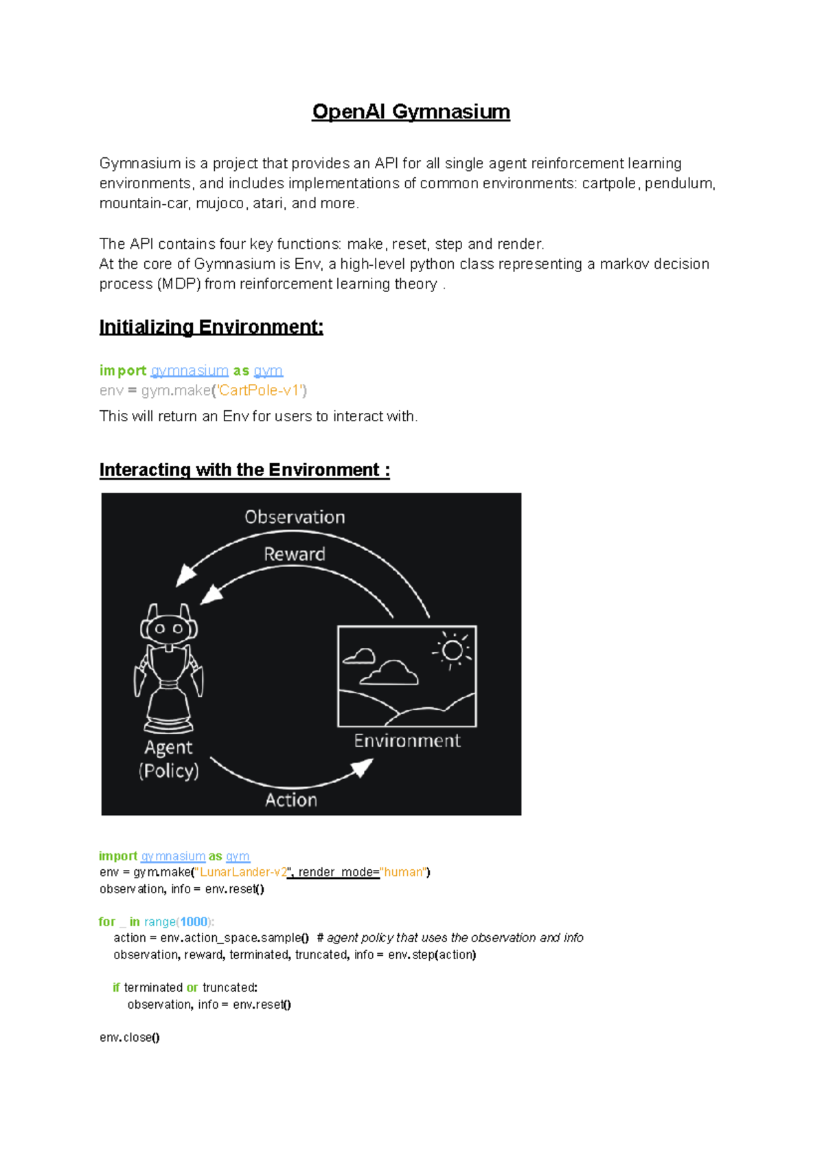 Open AI Gymnasium - AI/ML - OpenAI Gymnasium Gymnasium is a project ...