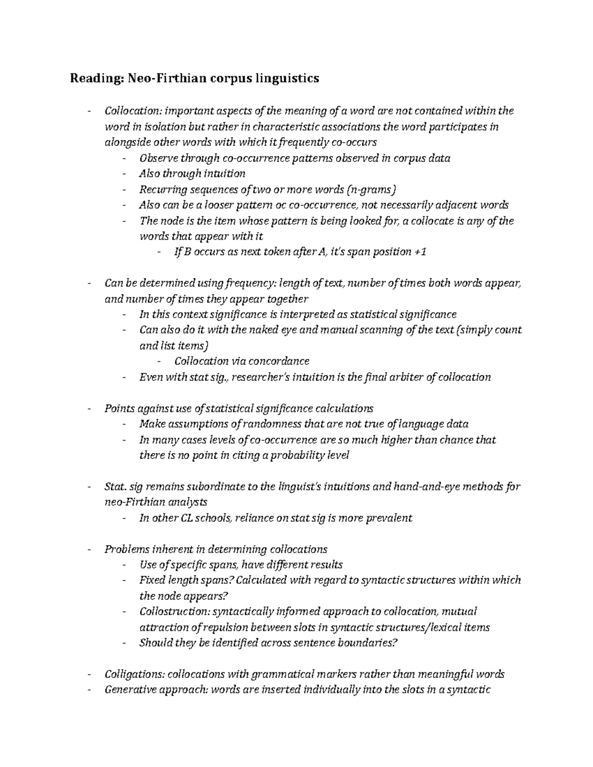 Week 2 - Lecture notes 2 - Reading: Neo-Firthian corpus linguistics ...